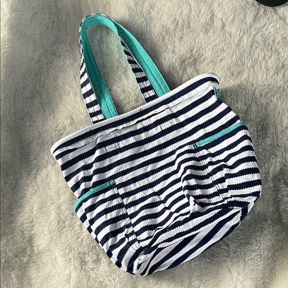 thirty-one | Bags | Thirty One Navy White Striped Retro Metro Tote With ...